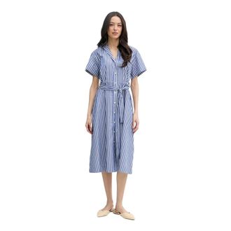 DKNY Dkny - Robe Chemise Ceintur&eacute;e &agrave; Rayures - Femme - Robes - Bleu - Taille: 40 FR