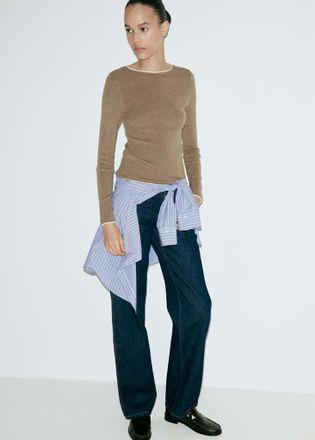 Mango Pull en maille liser&eacute; contrastant marron moyen - Femme - XXS - MANGO
