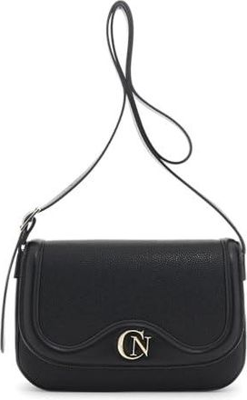 Cafènoir Bandoulière avec rabat effet cuir grainé pour femme, couleur noire, taille unique, Noir, Taille unique