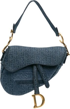 Dior Hobo Bags - Oblique Denim Embroidered Saddle Bag - Gr. unisize - in Blau - für Damen