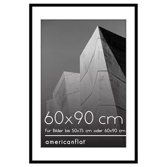 Americanflat Bilderrahmen 60x90 cm Schwarz - Bilderrahmen 50x75 cm mit Passepartout - aus Kunststoff mit poliertem Plexi-Scheibe