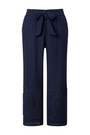 Ulla Popken Schlupfhose Musselinhose weites Bein H&auml;keldetail Biobaumwolle