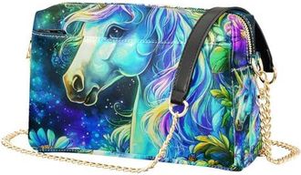 Mnsruu Sacs à bandoulière pour femme, sac à main en cuir avec motif de licorne, fleurs, feuilles