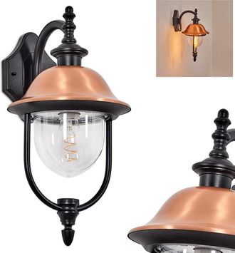 HOFSTEIN Außenwandleuchte Gascon, Außenwandlampe aus Metall/Kunststoff in Schwarz/Kupfer/Klar, Wandleuchte außen im Vintage/Antik/Landhaus-Design, Garten, Hof,
