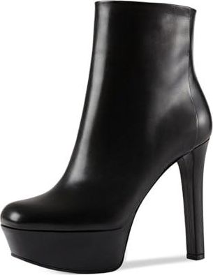 Generic Bottines à Plateforme à Talons Hauts pour Femmes, Bottines Courtes de Soirée Confortables en Cuir à Bout Carré, Bottes de Danse Tendance à Talons avec