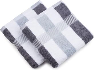 Gözze New York Streifen Handtücher, 2er-Set, Weich und saugfähig, 100% Baumwolle, 50 x 100 cm - Anthrazit/Weiß/Silber