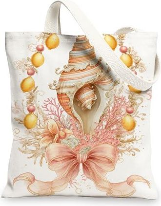 Generic Seashell - Sacs en toile réutilisables - Motif corail - Style côtier vintage - Légers et lavables, blanc, 13x15 Inch