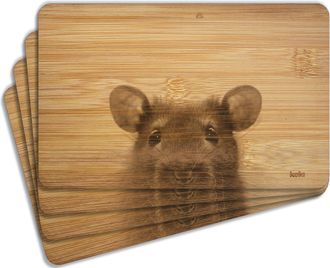 Wallario 4er Set Frühstücksbrettchen aus Holz, Holzunterlage, Holzbrettchen Maus am Tellerrand, Größe 22 x 14 cm