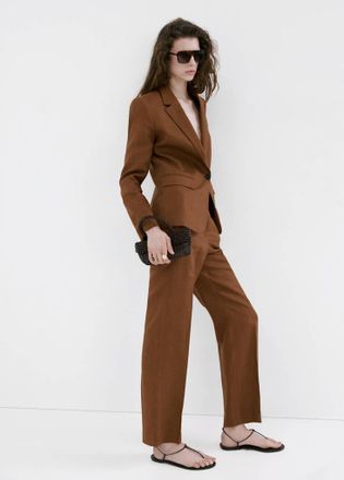 Mango Pantalon de costume lin marron - Femme - 34 - MANGO