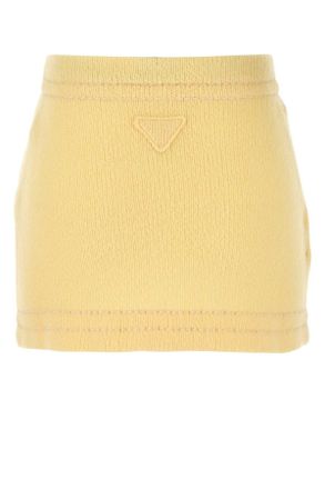 Prada Womens Yellow Cashmere Mini Skirt Crema Gonne