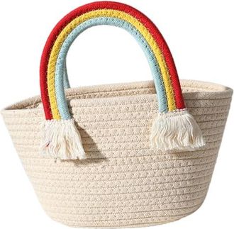 IFUNDOM Sac Main Cabas Tiss&eacute; Corde de Coton Boh&egrave;me avec Poign&eacute;e Arc-ciel Sac Plage Portable pour Femme Rangement Pratique pour Sorties Estivales