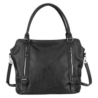 Generic Sac fourre-tout vintage en polyur&eacute;thane pour femme avec plusieurs fermetures &eacute;clair - Grande capacit&eacute; pour voyage, shopping, usage quotidien, Noir, 40