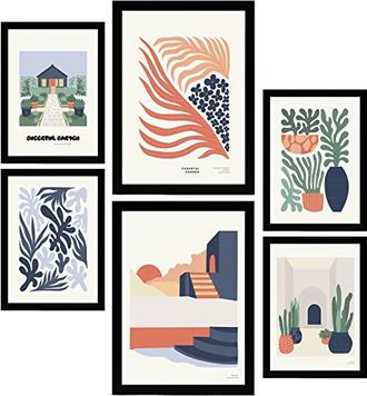 Nacnic Lot de 6 Affiches Minimalisme aux Couleurs Pastel. Jardin joyeux. Impressions de paysage et de nature pour la d&eacute;coration int&eacute;rieure et la d&eacute;coration. 