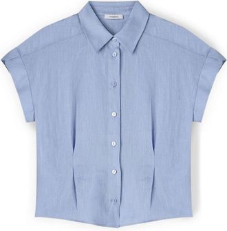 Motivi Femme, Blouses et Chemises, Bleu, Taille: 40 FR Chemise en Lin avec Plis