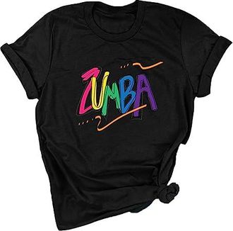 Keephen Mode Femmes T-Shirts Zunba Danse Entraînement Hip Hop Manches Courtes Lettre Imprimé T-Shirt Ras du Cou Casual Pull Tops pour lété