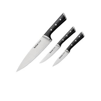 T-fal Ice Force Set de 3 Couteaux Eplucheur 9 cm Chef 20 cm Chef 20 cm Universel 11 cm Couteau 9 cm Acier Inoxydable Manche Ergonomique Plastique ABS Compat