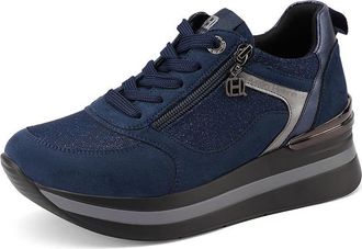 Queen Helena Sneakers Platform Turnschuhe mit seitlichem Rei&szlig;verschluss f&uuml;r Damen X33-23, Marineblau, 38 EU