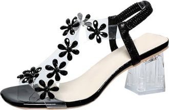 Generico Sandales De Bijoux &Agrave; Talon, Sandales &Agrave; Talons Hauts &Eacute;lastique Avec Strass D&eacute;t&eacute; De La Mode Des Femmes Chaussures &Eacute;l&eacute;gantes Plateau, Noir, 38 EU