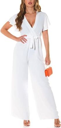 Koucla Maxi Marlene Combinaison enveloppante &agrave; col en V avec manches courtes et ceinture, Blanc., taille unique
