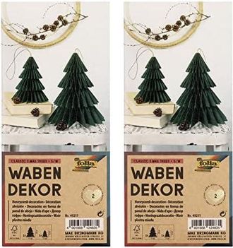 Folia 49211 - Wabendekor Classic Xmas Trees, Weihnachtsanhänger 2er Set, Höhe ca. 20 und 13 cm, Faltbare Weihnachtsdeko für innen (Packung mit 2)