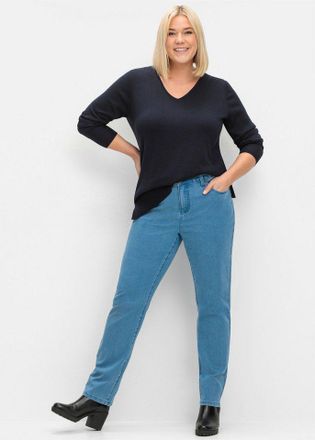 Sheego Strickpullover V-Ausschnitt-Pullover Langarm aus leichtem Feinstrick