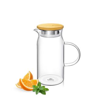 Wilmax England Wilmax | Glaskaraffe mit Bambusdeckel | 1000ml | Karaffe für Heiß- oder Kaltgetränke | Wasserkaraffe aus Borosilikatglas | Glaskrug für Tee, Saft, Mil