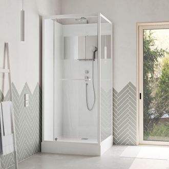 Aurlane Aurlane - cabine de douche carr&eacute;e 90x90cm porte pivotante - blanche - bande effet miroir - square stripe