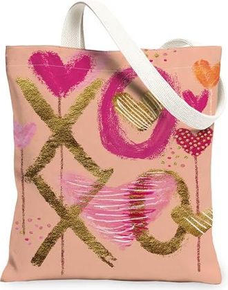 Generic Sacs fourre-tout en toile motif coeur de Saint-Valentin, sacs &agrave; provisions r&eacute;utilisables, l&eacute;gers et lavables, bandouli&egrave;re C, p&ecirc;che, 13x15 Inch