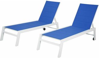 Happy Garden Happy Garden - Lot de 2 bains de soleil barbados en textil&egrave;ne bleu - aluminium blanc