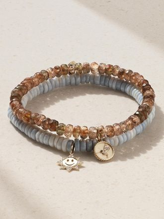 Sydney Evan Small Happy Face Set Aus Zwei Armb&auml;ndern Mit Opalen, Andalusiten Und Details Aus 14 Karat Gold