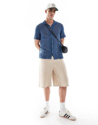 Superdry Texturiertes Strickhemd in Marineblau