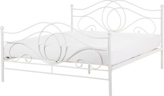 Beliani Bett im Boho Stil Metall Doppelbett 160x200 cm wei&szlig; Lyra