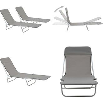 vidaXL Vidaxl - Klappliegen 2 Stk. Stahl und Stoff Grau - Klappliege - Sonnenschirm - Gartenm&ouml;bel - Outdoor M&ouml;bel - Liege - Home & Living