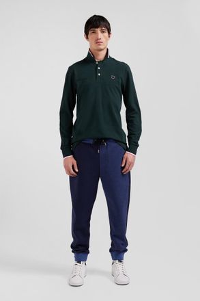 Eden Park Polo Manches Longues En Piqu&eacute; Coton Vert D&eacute;tails Tricolores Coupe Regular
