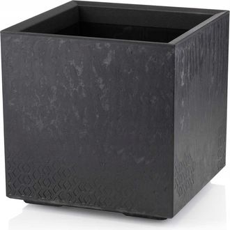 HowHomely Blumentopf Schwarz 40 x 39 x 39 cm Pflanzkübel Groß Außen - Pflanzkasten auf Rollen mit Abflussstopfen - Pflanzkübel Betonoptik für Garten und Terrass