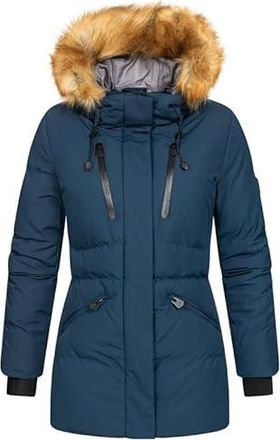 Geographical Norway Crown Lady - Parka Longue Epaisse Chaude Femme Automne Hiver - Manteau Fin Capuche Fausse Fourure - Blouson Coupe Vent - Doudoune Elegante Femmes (Mar