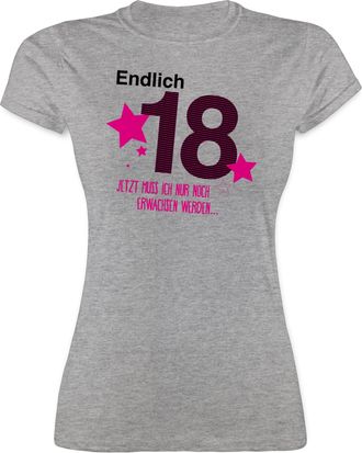 Shirtracer Shirt Damen - 18. Geburtstag - Endlich Achtzehn - S - Grau meliert - Geburtstagsgeschenk 18 Jahre Frauen Geschenk f&uuml;r 18-j&auml;hrige m&auml;dchen vollj&auml;hrig 18
