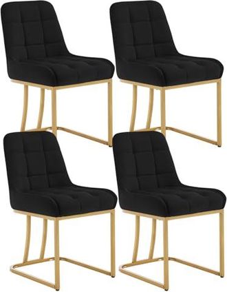 Woltu Chaise Salle &agrave; Manger, Lot de 4, Chaise Cuisine en Velours, Si&egrave;ge Rembourr&eacute;, avec Dossier, Structure M&eacute;tallique en Forme darc EZS32sz-4 Noir