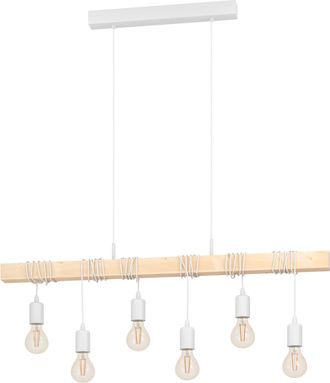 Eglo Pendellampe Townshend, 6 flammige Vintage Pendelleuchte im Industrial Design, Retro Hängelampe aus Stahl und Holz, Farbe: Weiß, braun, Fassung: E27