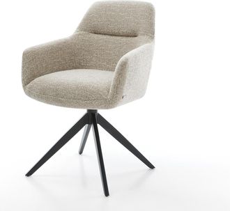 DELIFE Drehstuhl Pejo-Flex Webstoff Soft Beige Kreuzgestell breit Schwarz 360° drehbar Wippfunktion Taschenfederkern, Esszimmerstühle