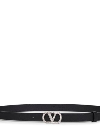 Valentino Garavani Crystal-Embellished VLogo Signature Belt - Black