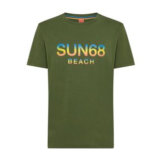 Sun 68 Gr&uuml;nes Baumwoll-T-Shirt mit kurzen &Auml;rmeln und gro&szlig;em Logo - - Tops - Herren - Gr&uuml;n - M