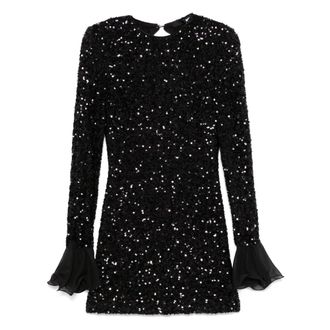 Rotate Pailletten-Minikleid mit R&uuml;schen&auml;rmeln - - Dresses - Damen - Schwarzk - XL