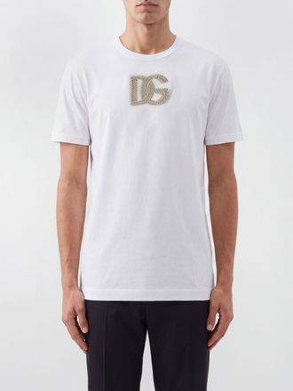 Dolce & Gabbana T-shirt en jersey de coton avec plaque logo sur la poitrine