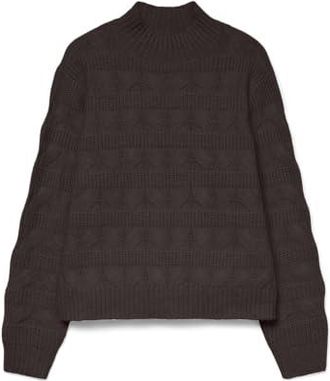 Vero Moda Vmvirgo Ls Highneck Pullover BF Pull &agrave; col Haut, G&acirc;teau au Chocolat, XL Femme