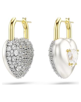 Swarovski Idyllia Drop-Ohrh&auml;nger Verschiedene Schliffe, Herz, Wei&szlig;, Goldlegierungsschicht