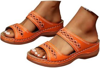 Generic Sandales orthop&eacute;diques pour femme &agrave; talon compens&eacute; - Bout ouvert - Soutien de la vo&ucirc;te plantaire - Plateforme &eacute;paisse brod&eacute;e - Sandales confortables c