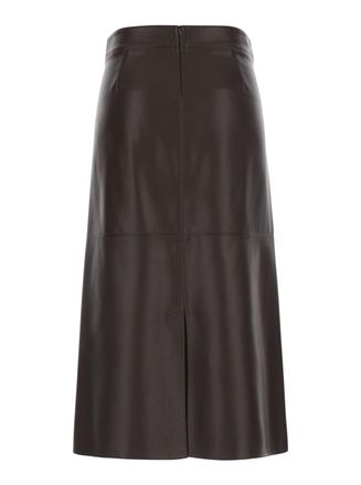 Max Mara Womens Midi Skirt Crisma Leather Brown Polyester