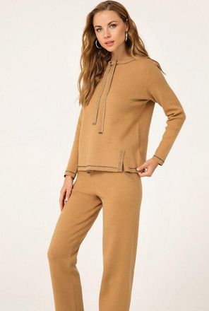 Passioni Strickpullover mit Kordeln und Glitzersteinen