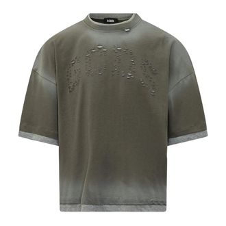GCDS Double Layer Crop T-Shirt mit Laser-Logo - - Tops - Herren - Gr&uuml;n - S